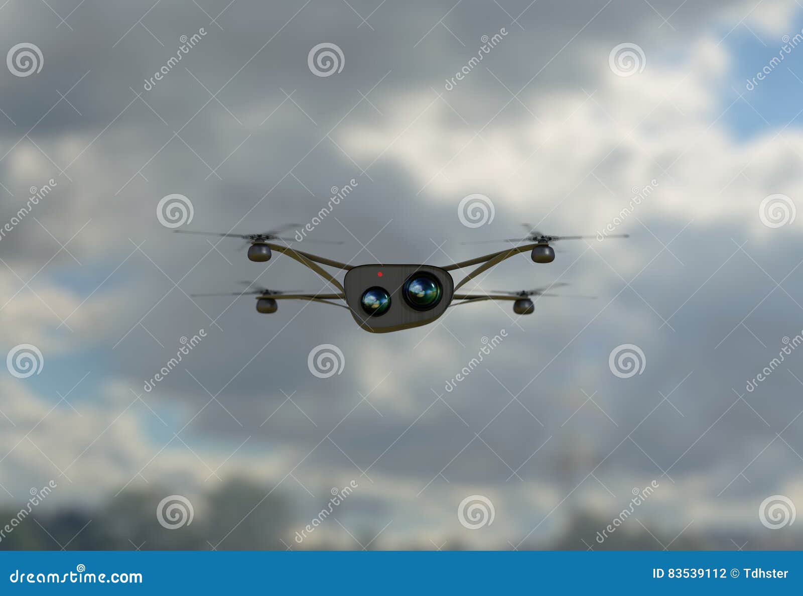 Modern Camera Drone in Flight, Front View of the Futuristic Black ...