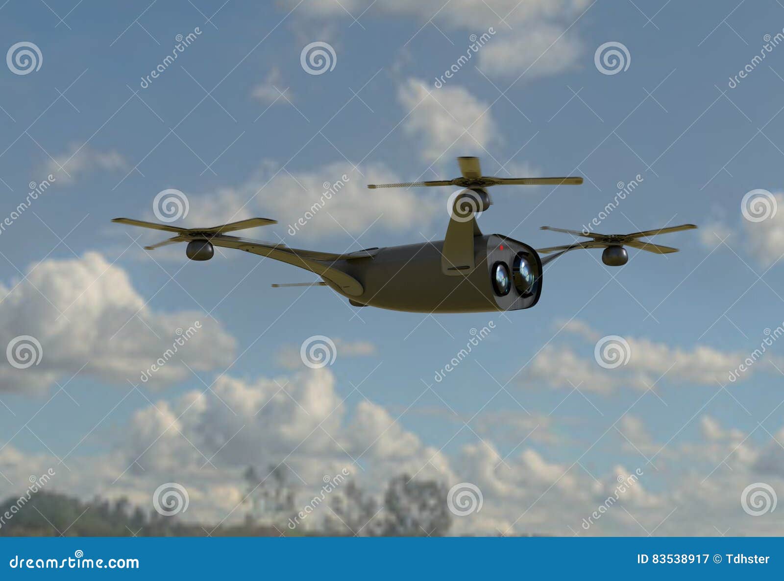 Modern Camera Drone in Flight, Side View of the Futuristic Black ...