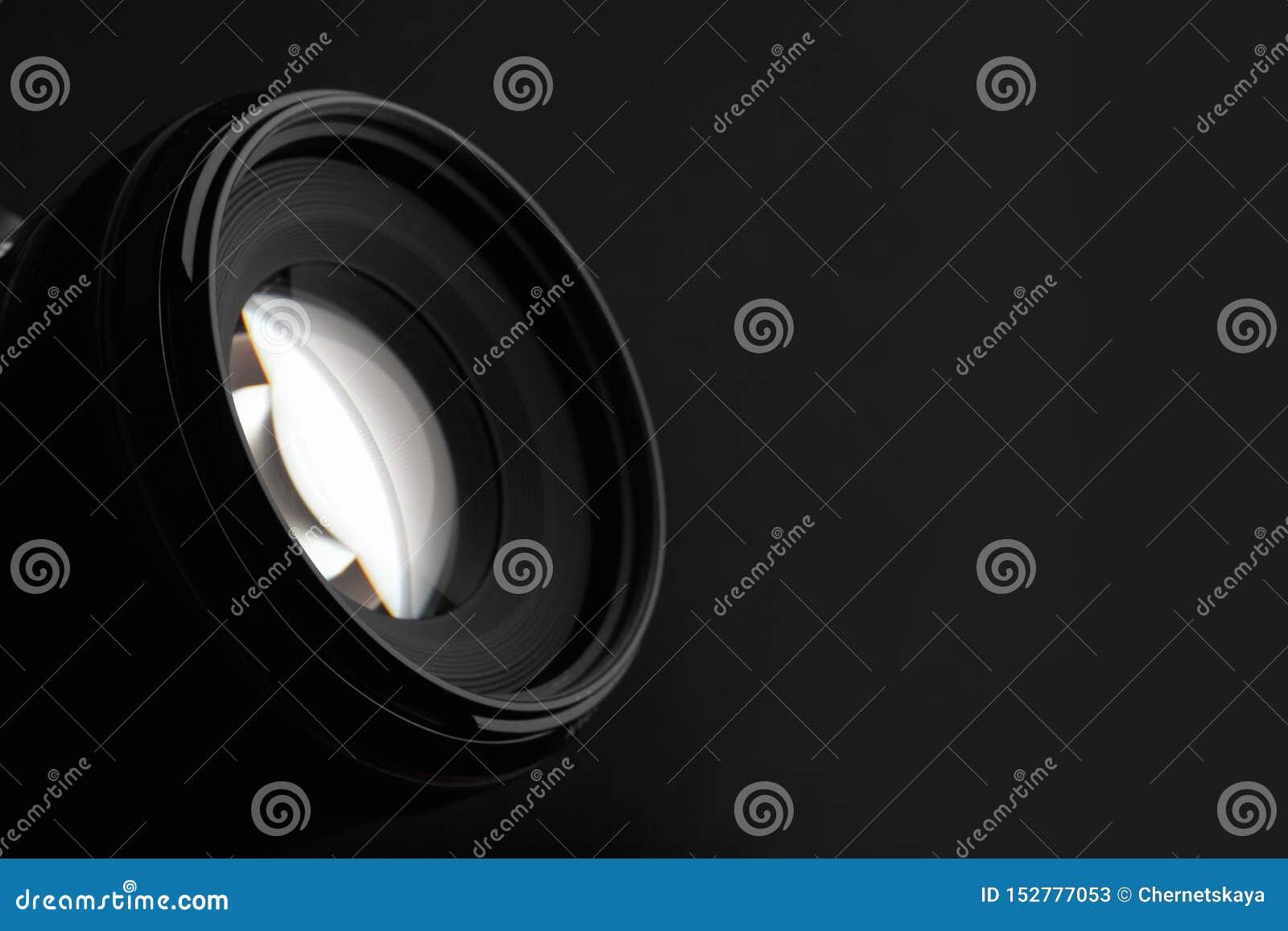 Modern Camera Lens on Black Background. Space for Text Stock Image ...