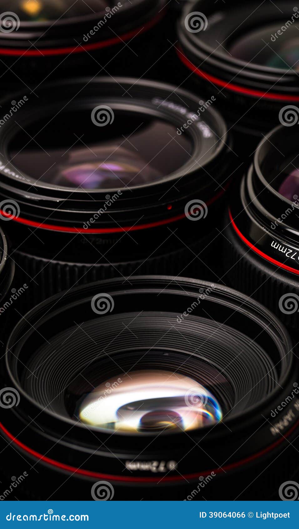 Modern Camera Lenses with Reflections Stock Photo - Image of group ...