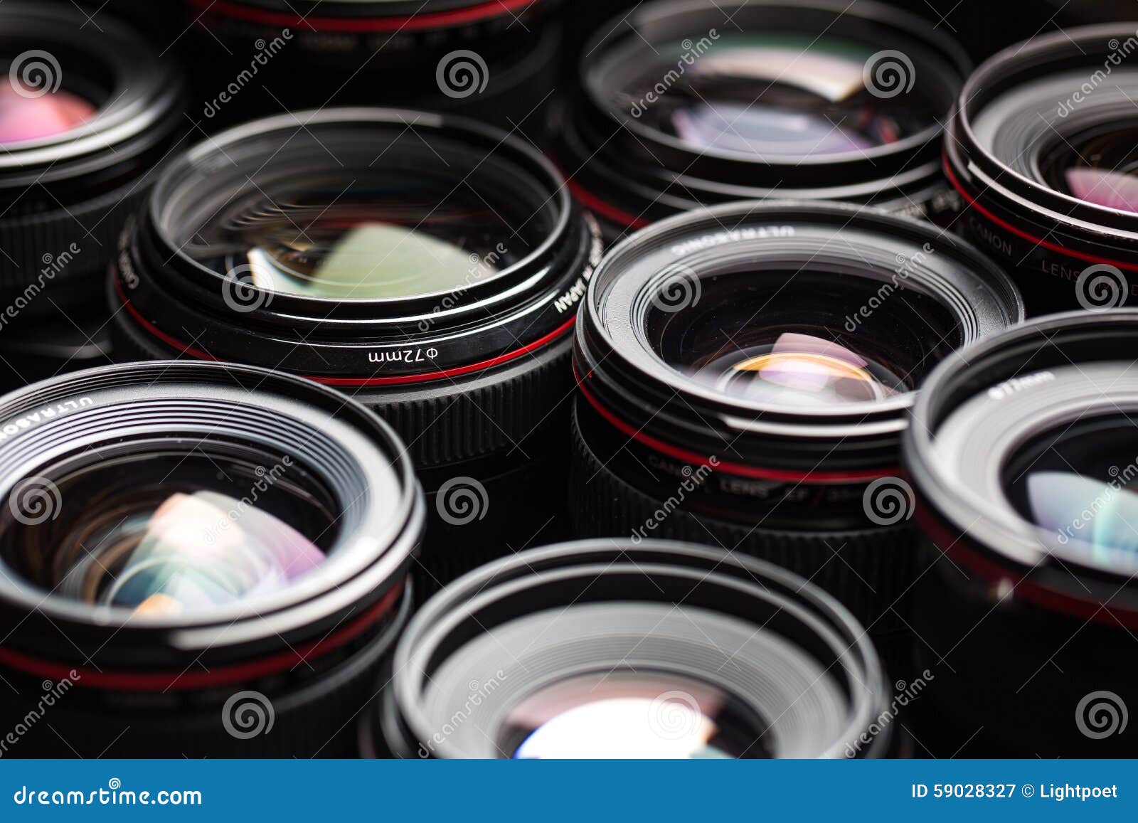 Modern Camera Lenses with Reflections Stock Image - Image of optical ...