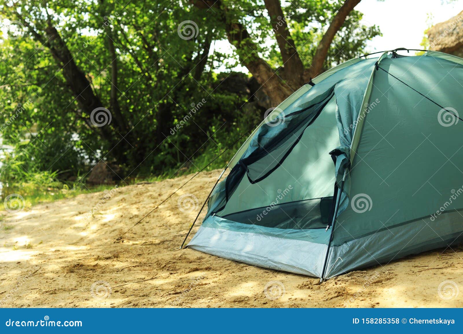 Modern Camping Tent in Forest Stock Photo - Image of nature, area ...