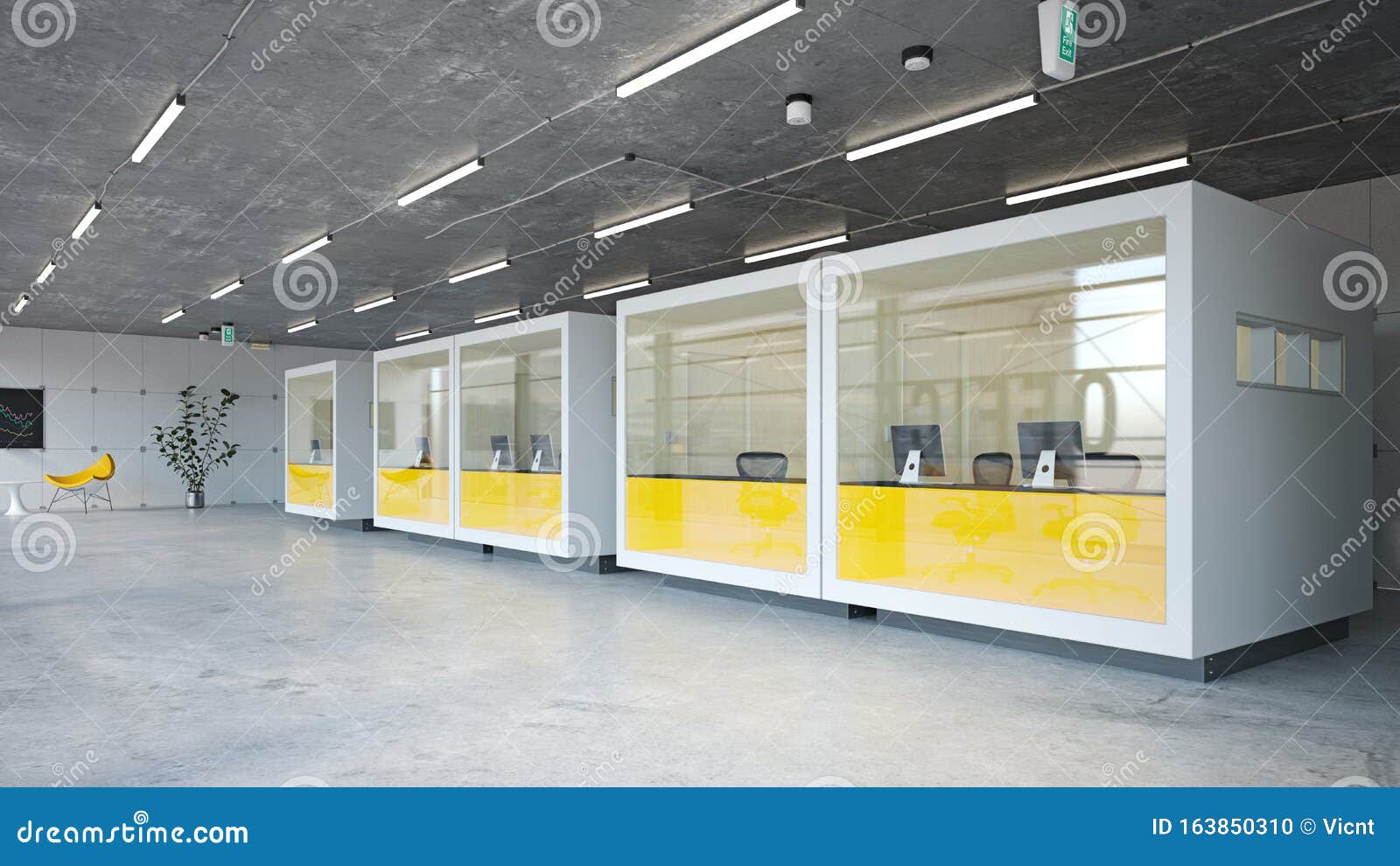 Modern Capsule Office Interior Stock Illustration - Illustration of ...