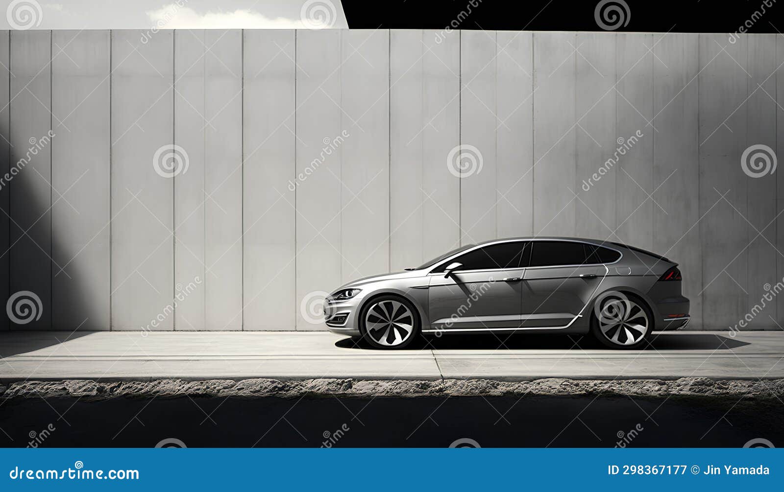 Modern Car on Concrete Wall Background. 3D Render. Side View Stock ...