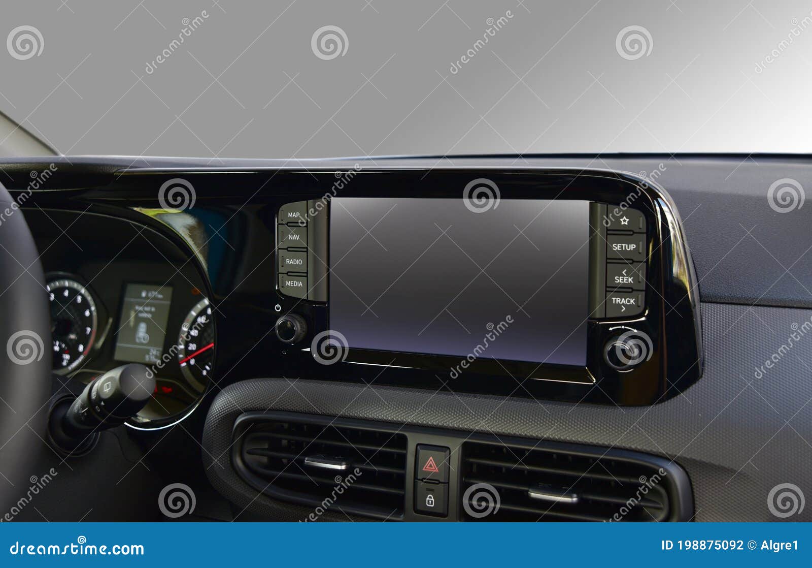 Screen Multimedia System on Dashboard in a Modern Car Stock Photo ...