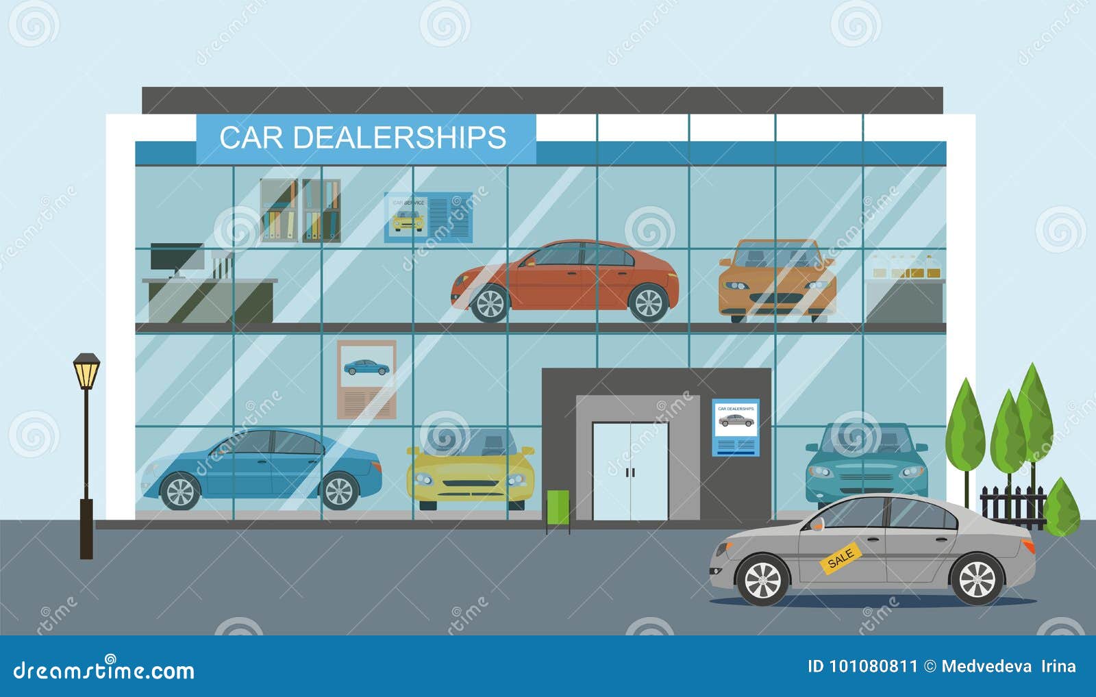 Modern Car Dealership Showroom Interior Stock Vector - Illustration of ...