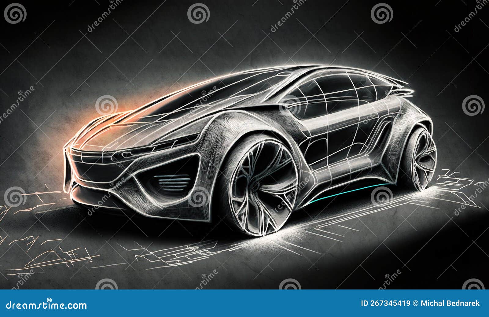 Modern Car Design Sketch. Generative AI Stock Illustration ...