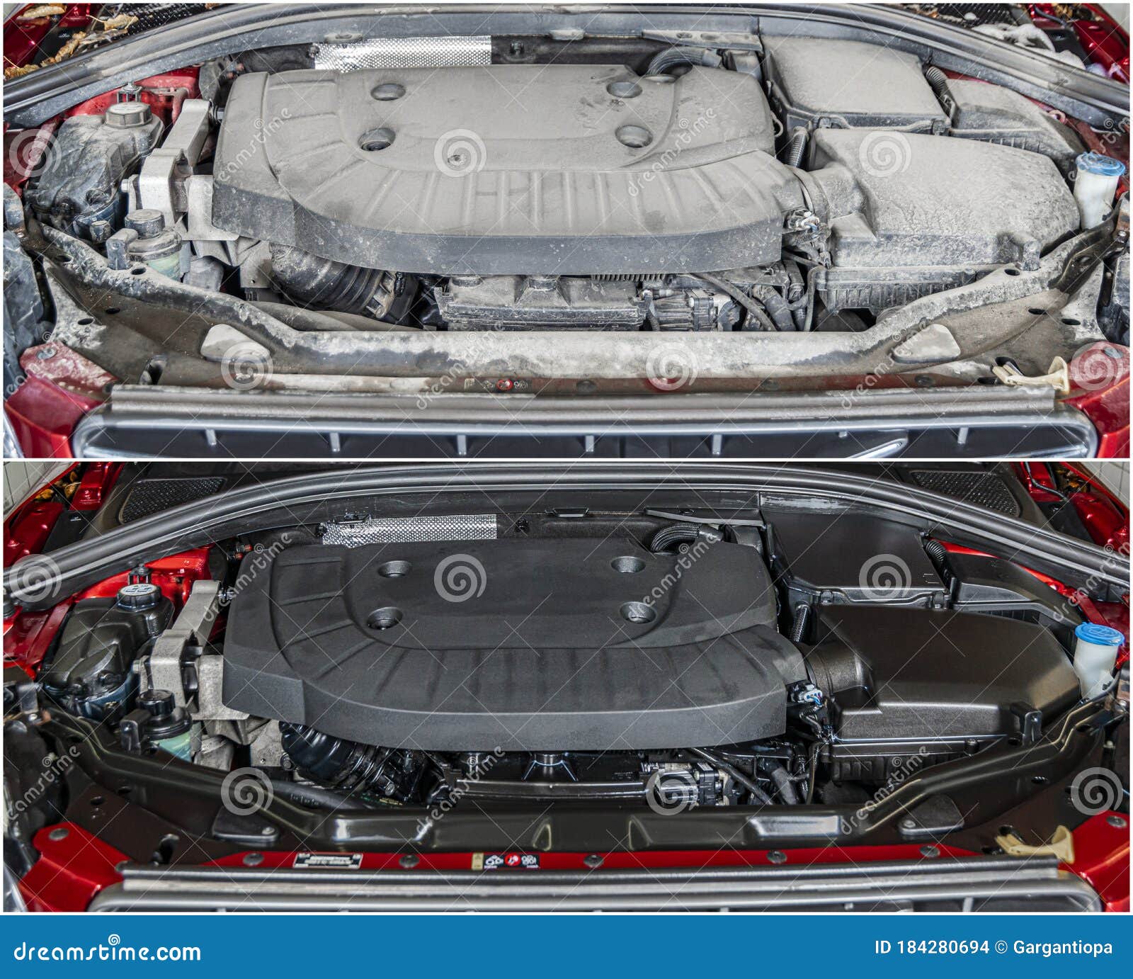 Modern Car Engine, before and after Cleaning Maintenance Stock Photo ...