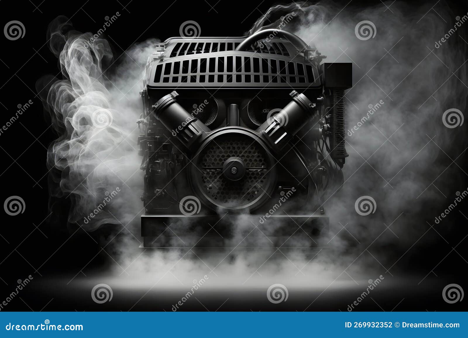 Modern Car Engine on Deep Solid Black Background. Neural Network ...