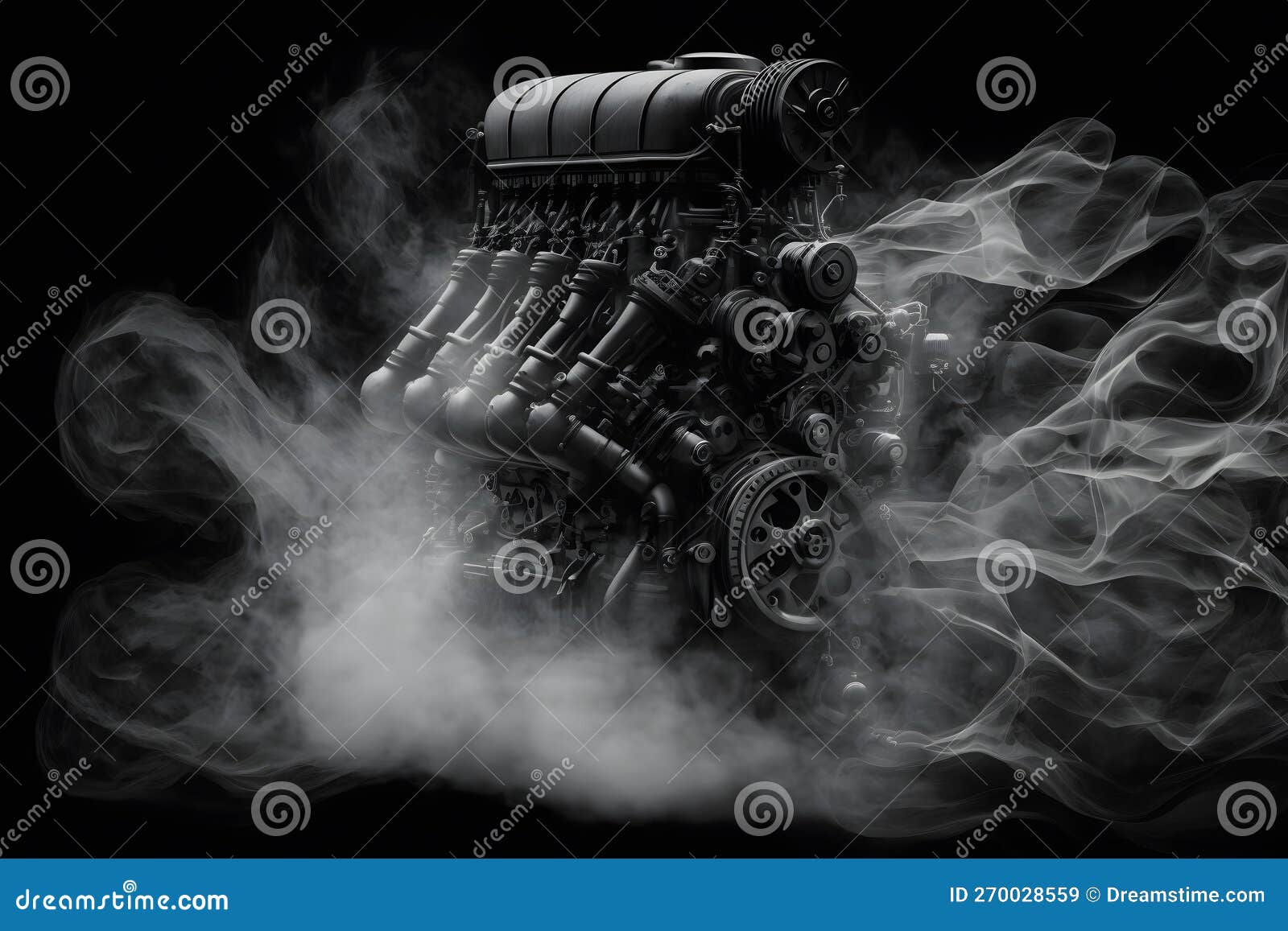 Modern Car Engine on Deep Solid Black Background. Neural Network ... Modern Car Engine on Deep Solid Black Background. Neural Network ...