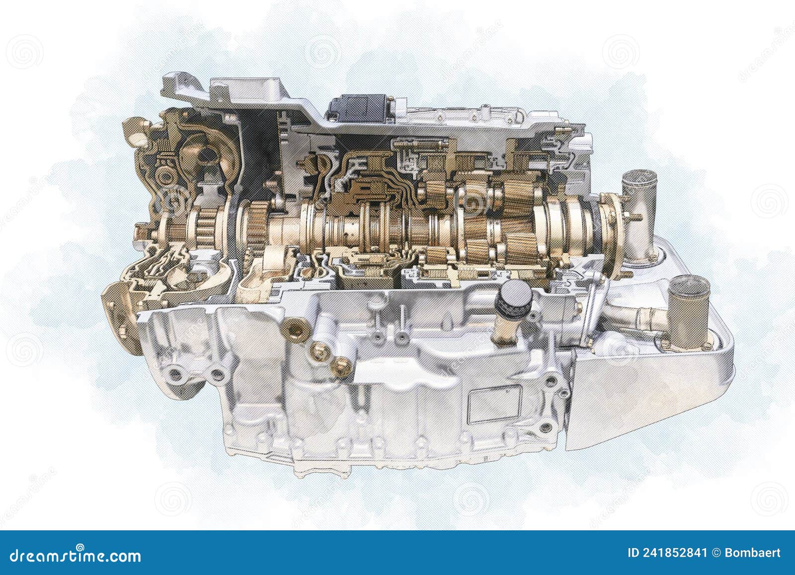 Modern Car Engine and Gear Box. Cross Section Stock Illustration ...