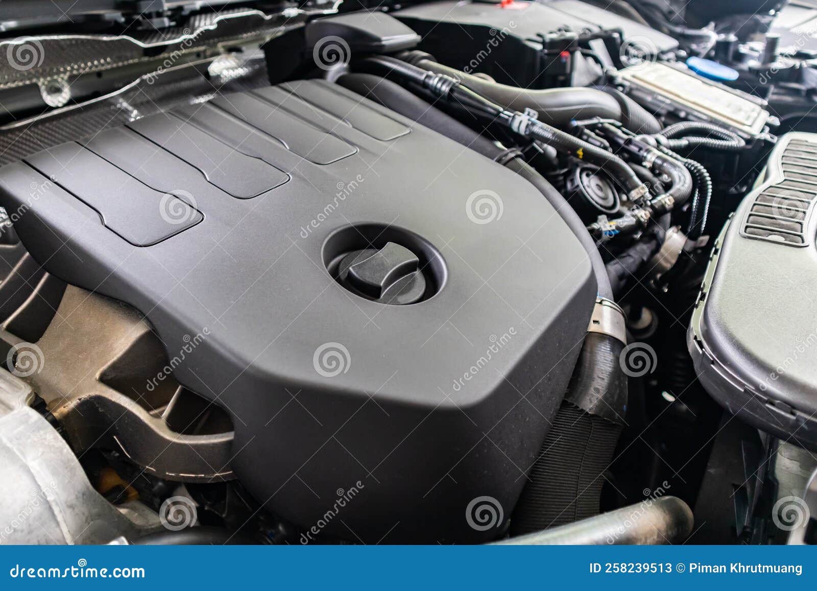 Modern Car Engine Under Hood Close Up Detail Stock Image - Image of ...