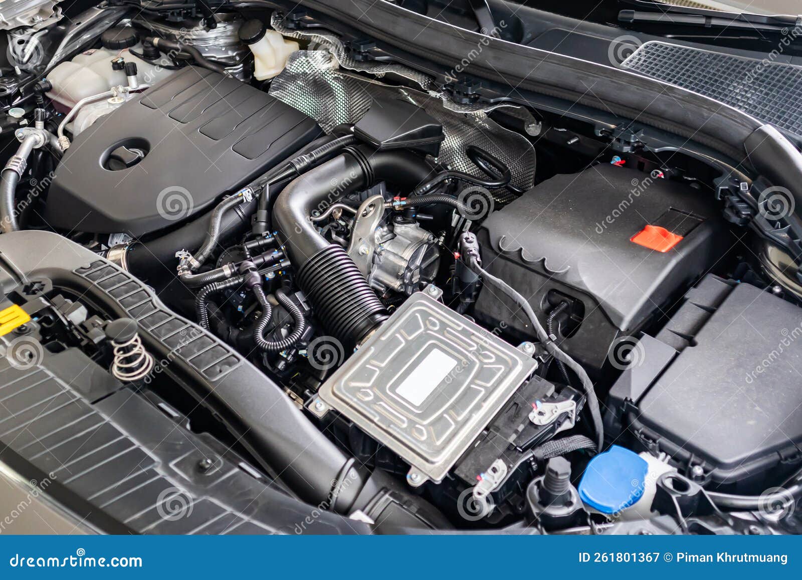 Modern Car Engine Under Hood Close Up Detail Stock Image - Image of ...