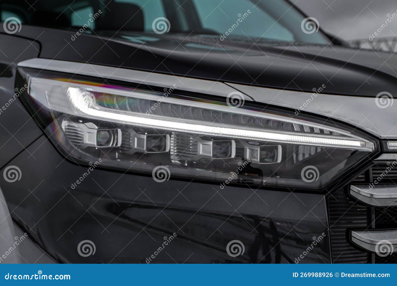 Modern Car Headlight Close Up View. Stock Photo - Image of front ...
