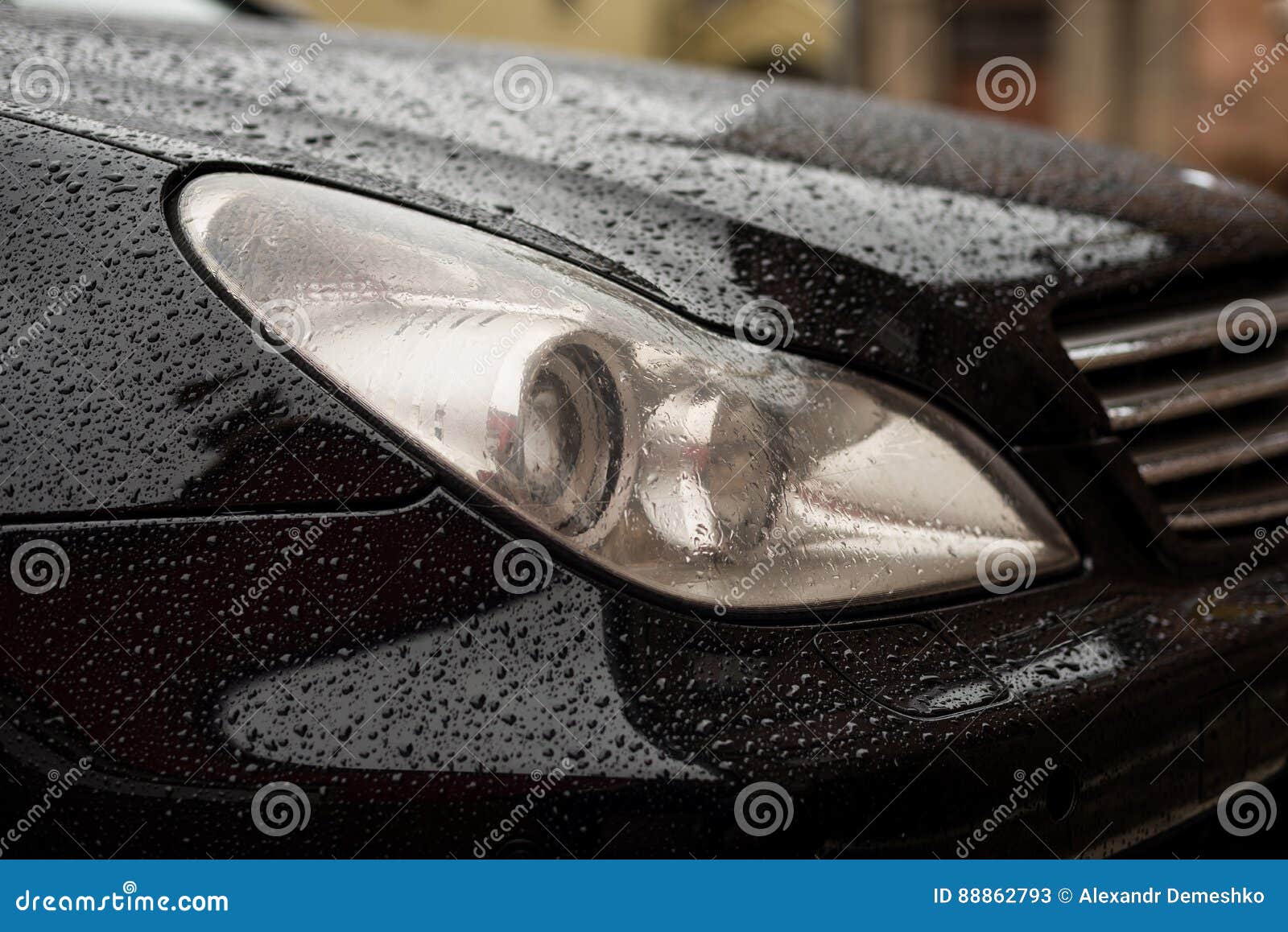 Modern Car Headlights with Water Drops. Stock Image - Image of glisten ...
