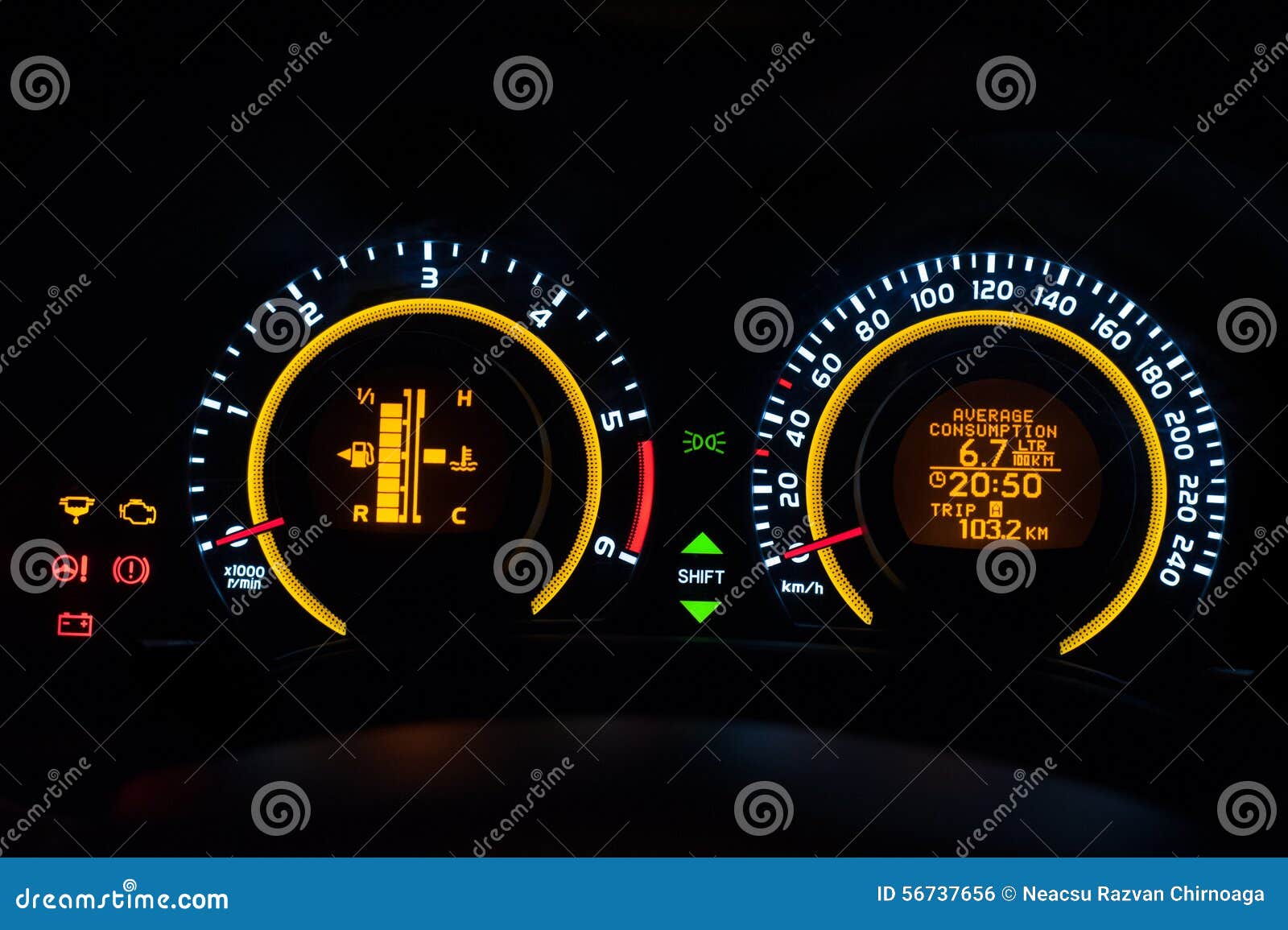 Modern Car Illuminated Dashboard Stock Photo - Image of auto, close ...