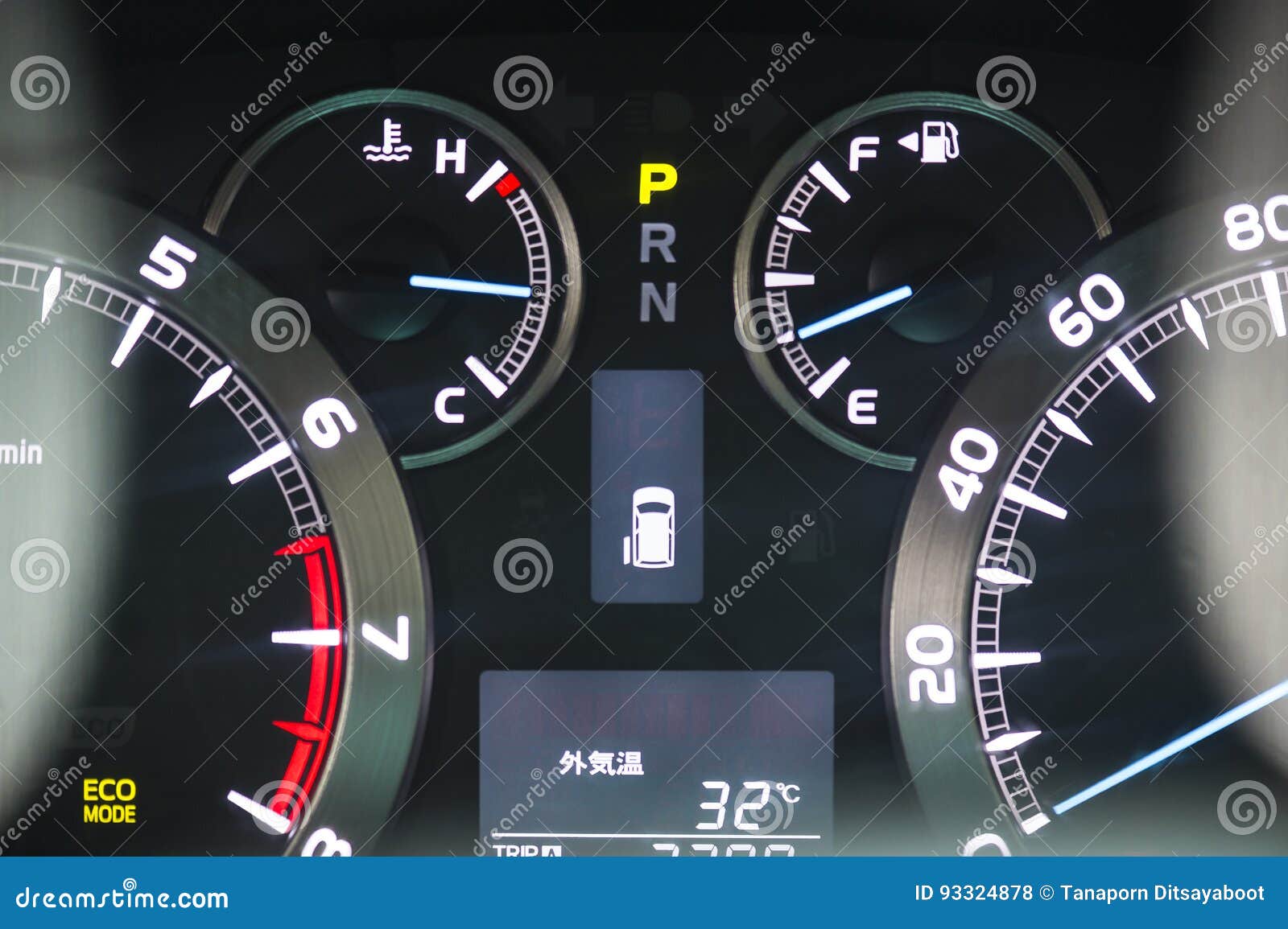 Modern Car Illuminated Dashboard Closeup. Stock Photo - Image of black ...
