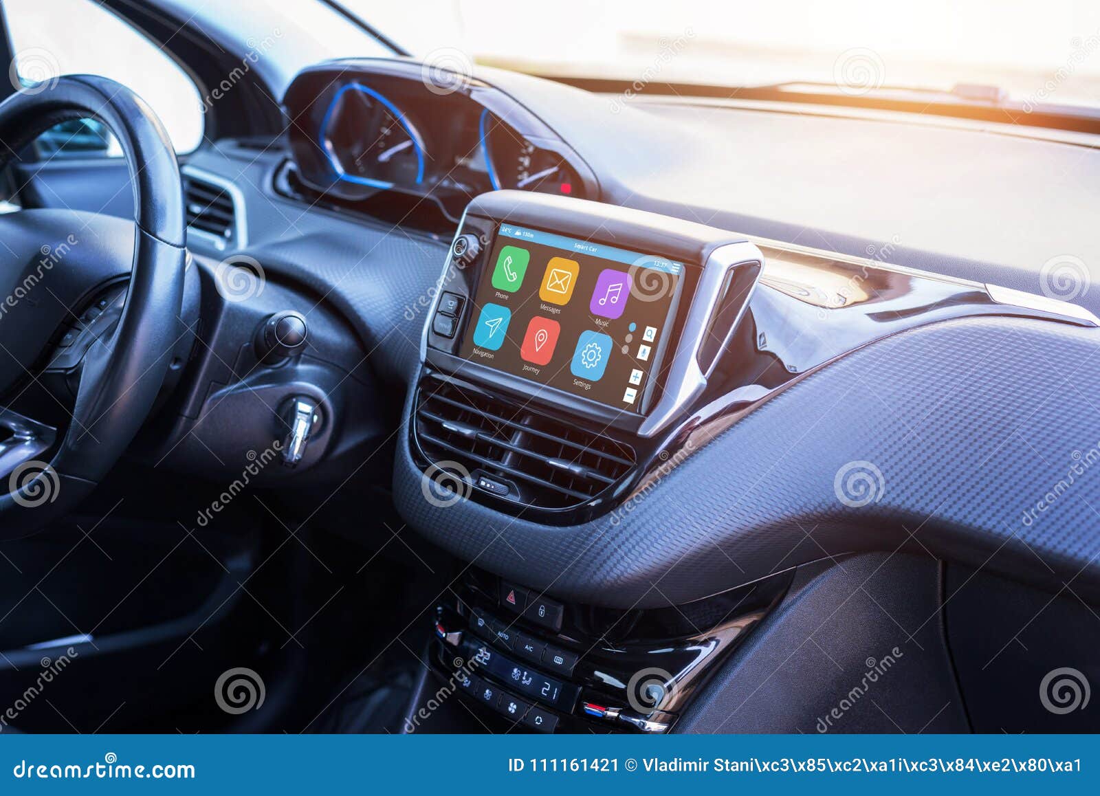 Modern Car Infotainment System with Phone, Messages, Music, Navigation ...