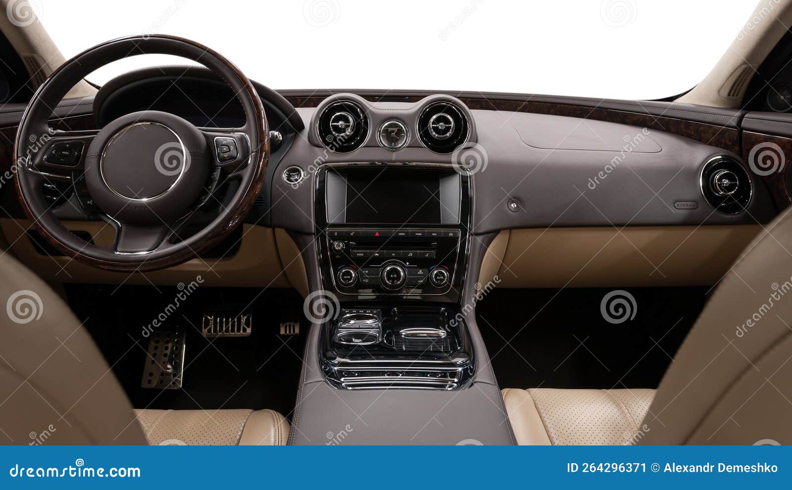 Modern Car Inside. Multimedia Screen and Panel with Control Buttons ...