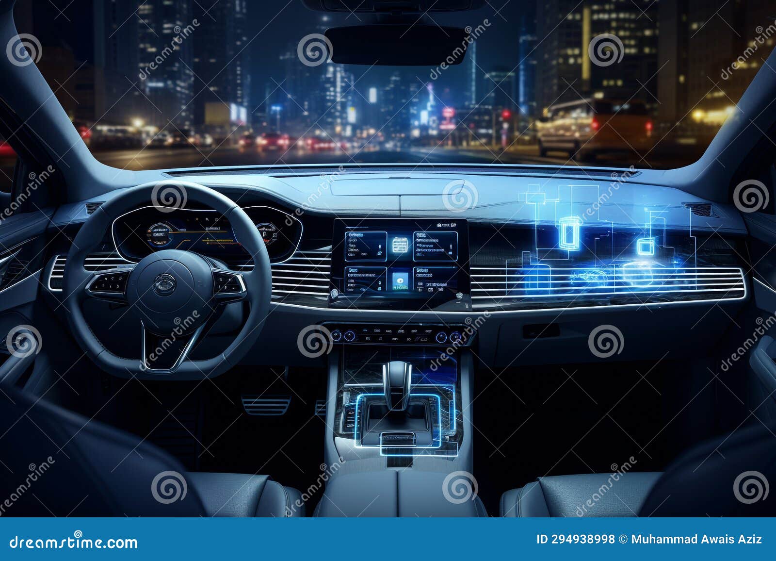 Modern Car Interior with Control Panel, Steering Wheel and Dashboard ...
