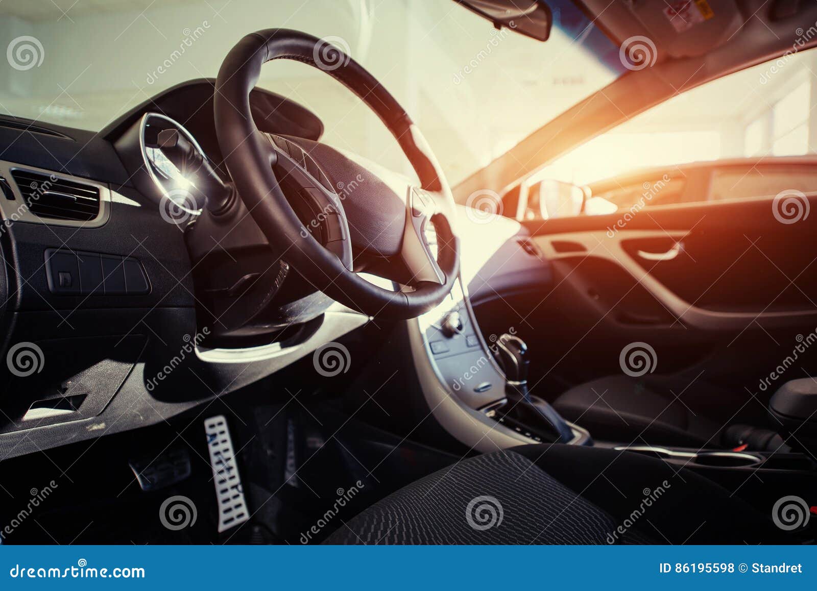 Modern Car Interior Dashboard and Steering Wheel Stock Photo - Image of ...
