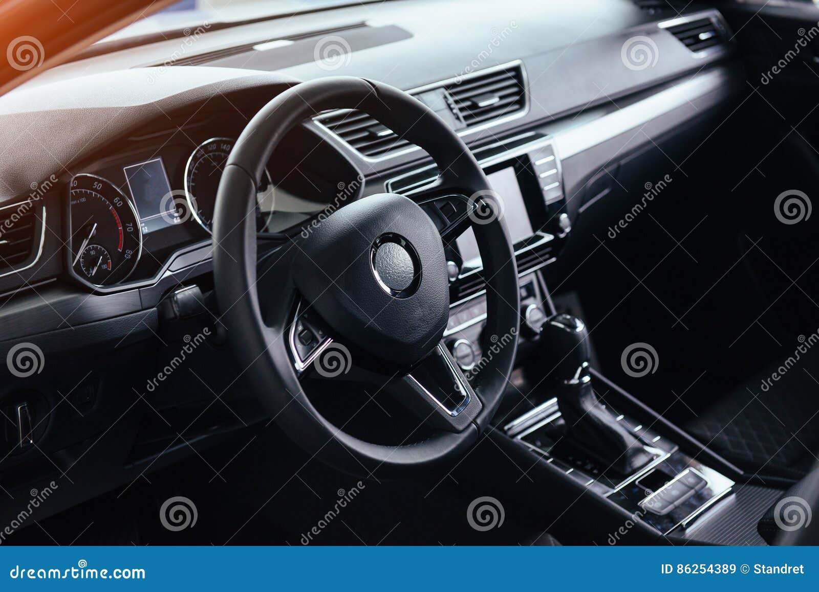 Modern Car Interior Dashboard And Steering Wheel Royalty-Free Stock ...