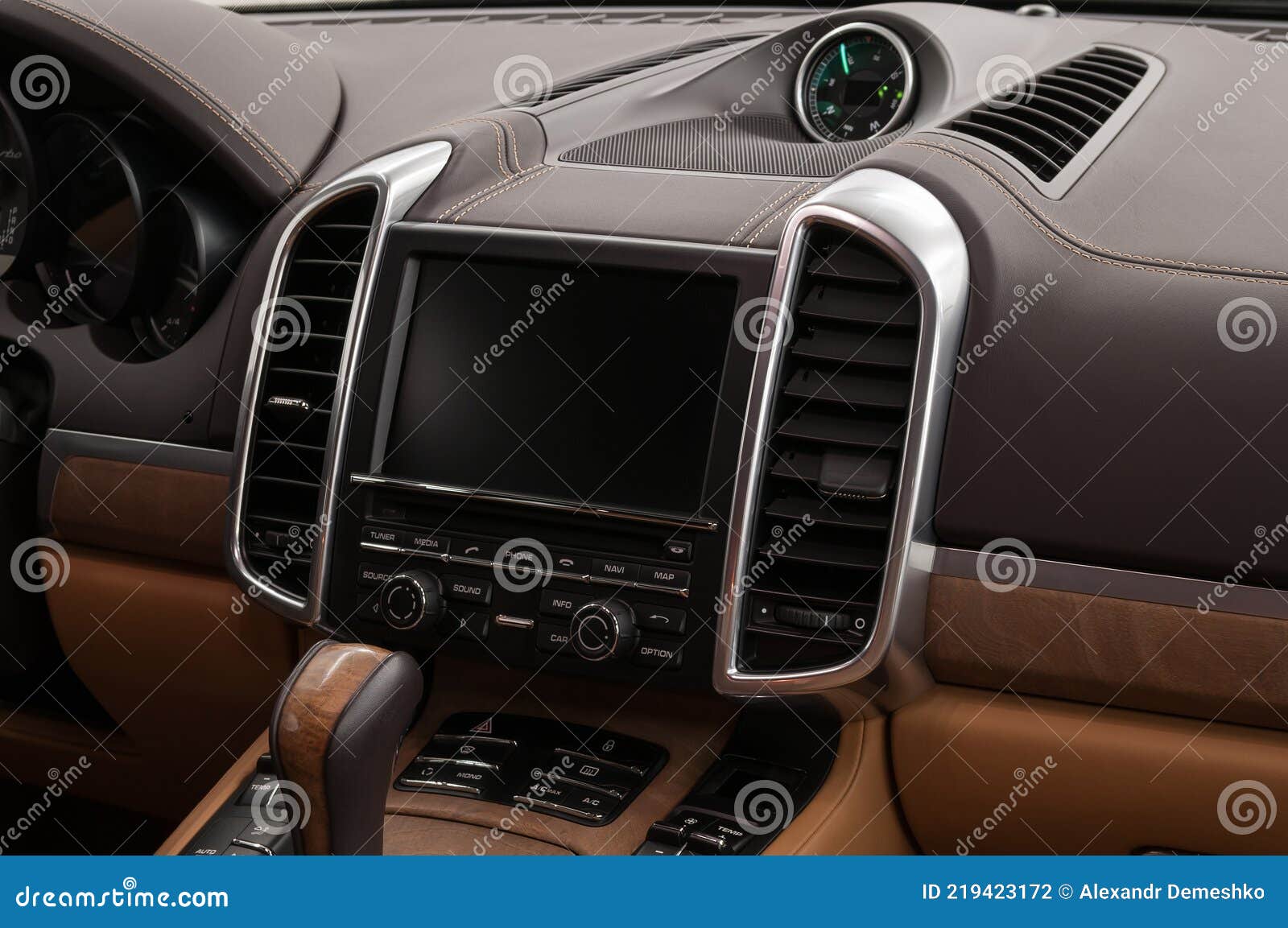 Modern Car Interior Design. Multimedia Screen and Control Buttons ...