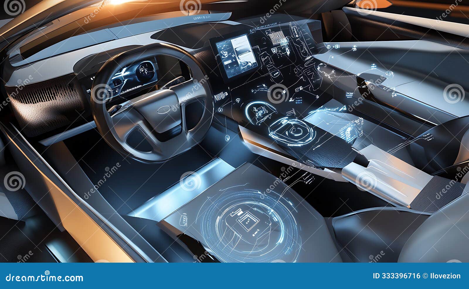 A Modern Car Interior Exploded View Focusing on the Drivers Use of a ...