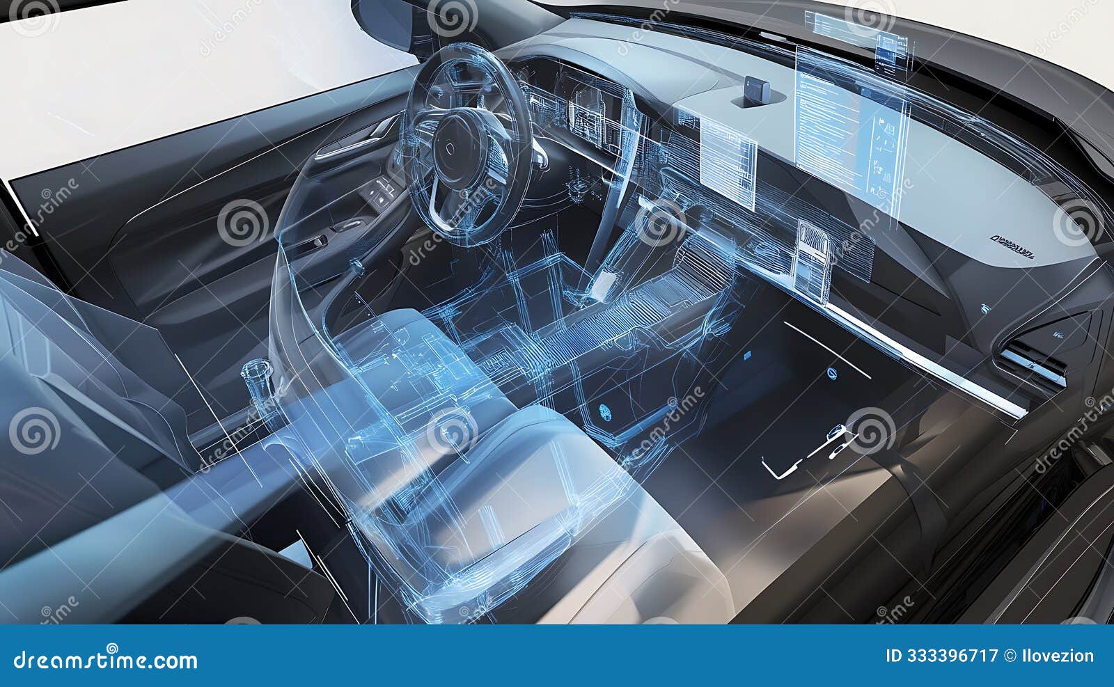 A Modern Car Interior Exploded View Focusing on the Drivers Use of a ...