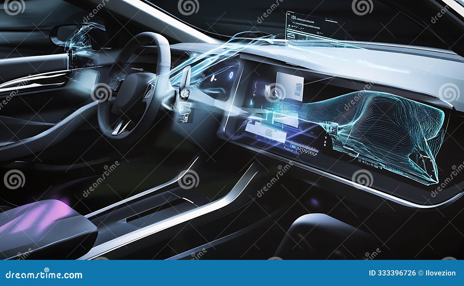 A Modern Car Interior Exploded View Focusing on the Drivers Use of a ...