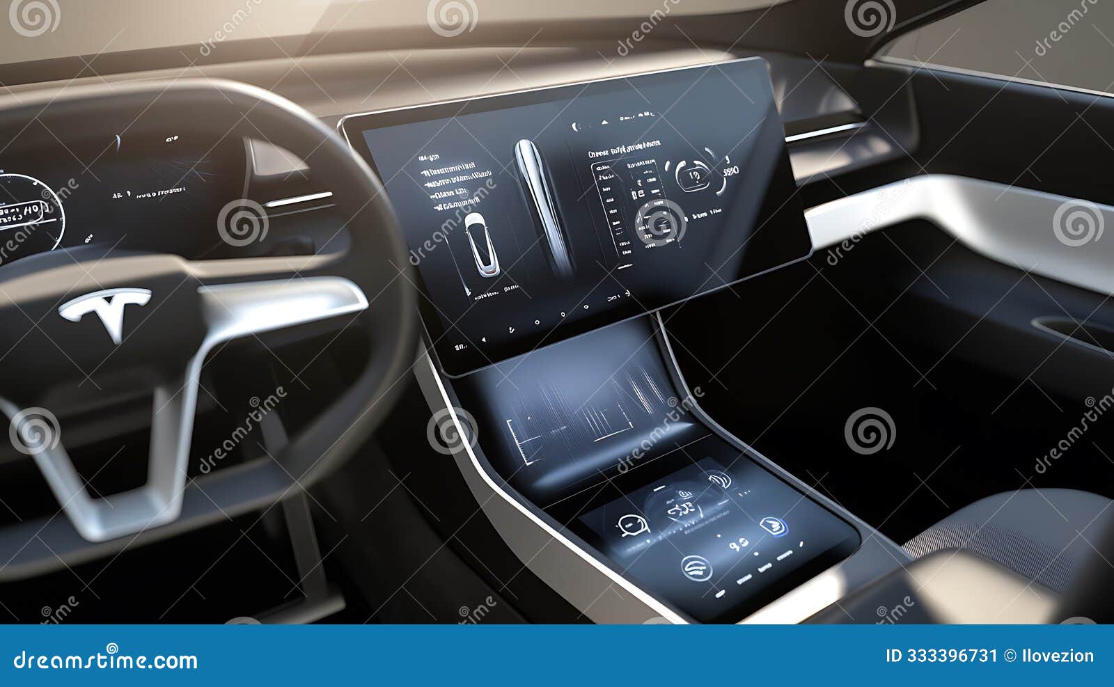A Modern Car Interior Exploded View Showcasing the Driver Interacting ...