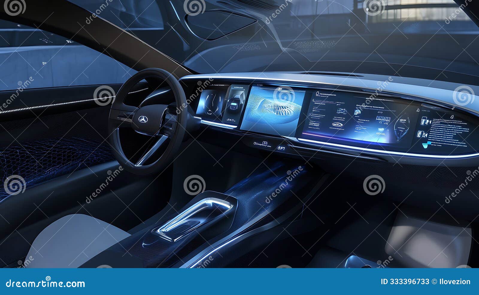 A Modern Car Interior Exploded View Showcasing the Driver Interacting ...