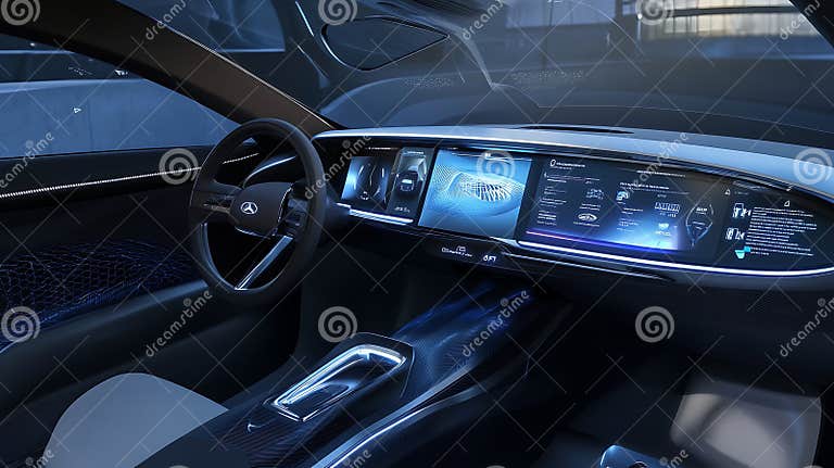 A Modern Car Interior Exploded View Showcasing the Driver Interacting ...