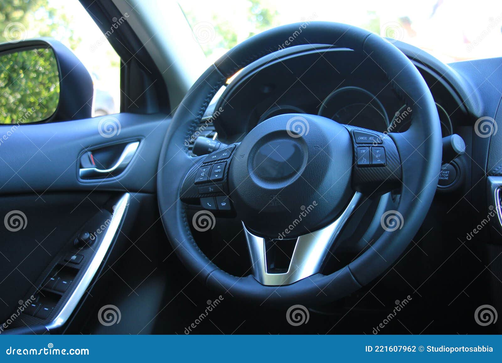 Modern car interior stock photo. Image of grey, black - 221607962