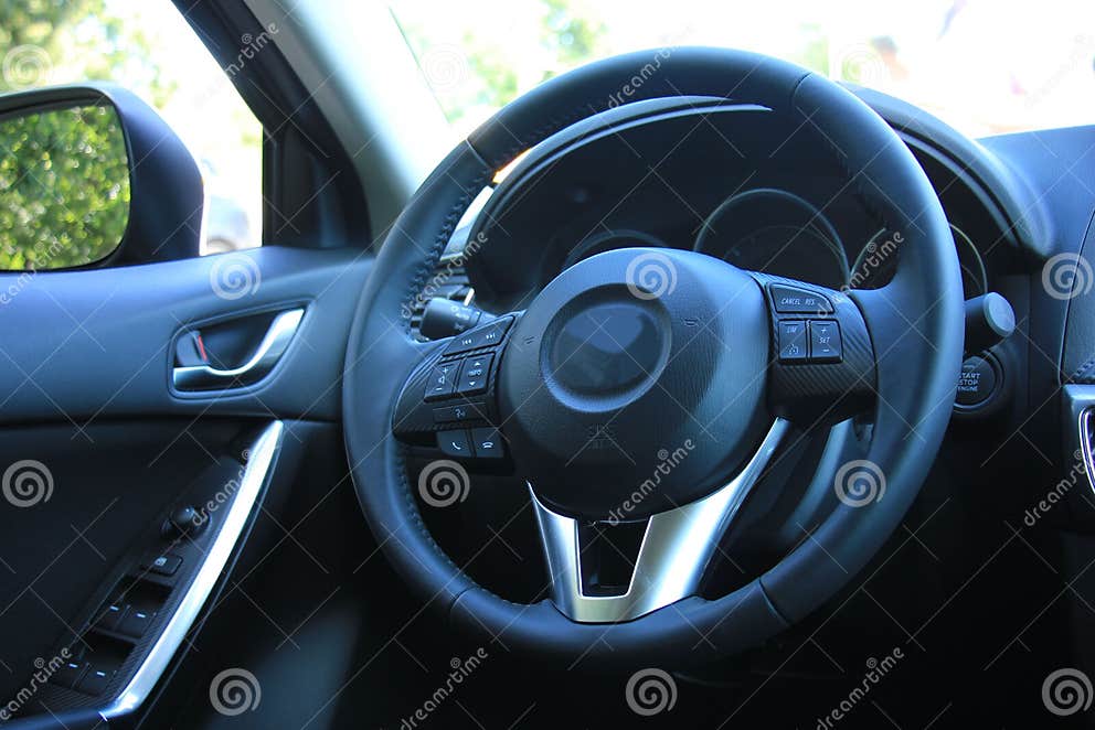 Modern car interior stock photo. Image of grey, black - 221607962