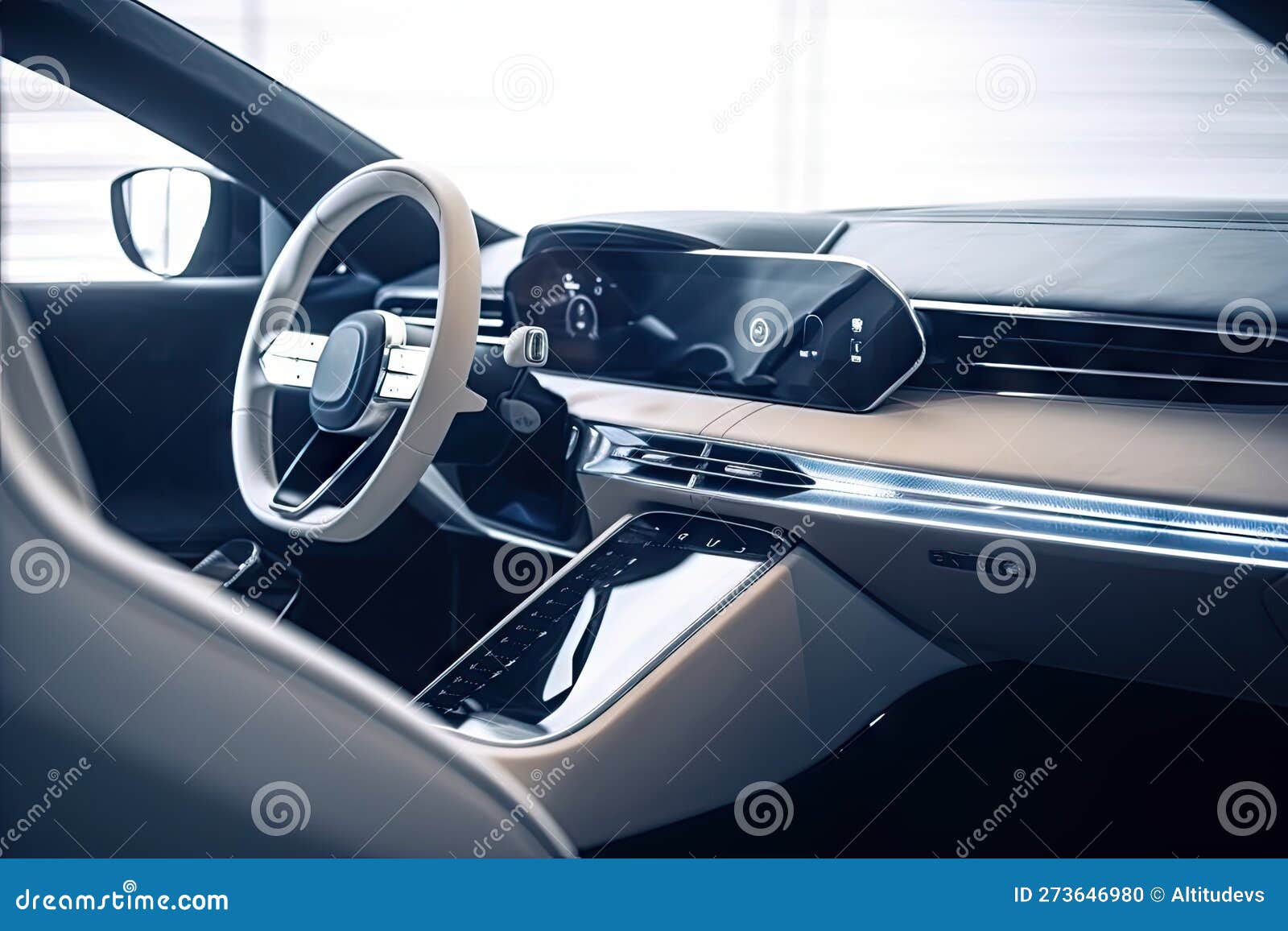Modern Car Interior, with Sleek Dashboard and Touch Screen Controls ...