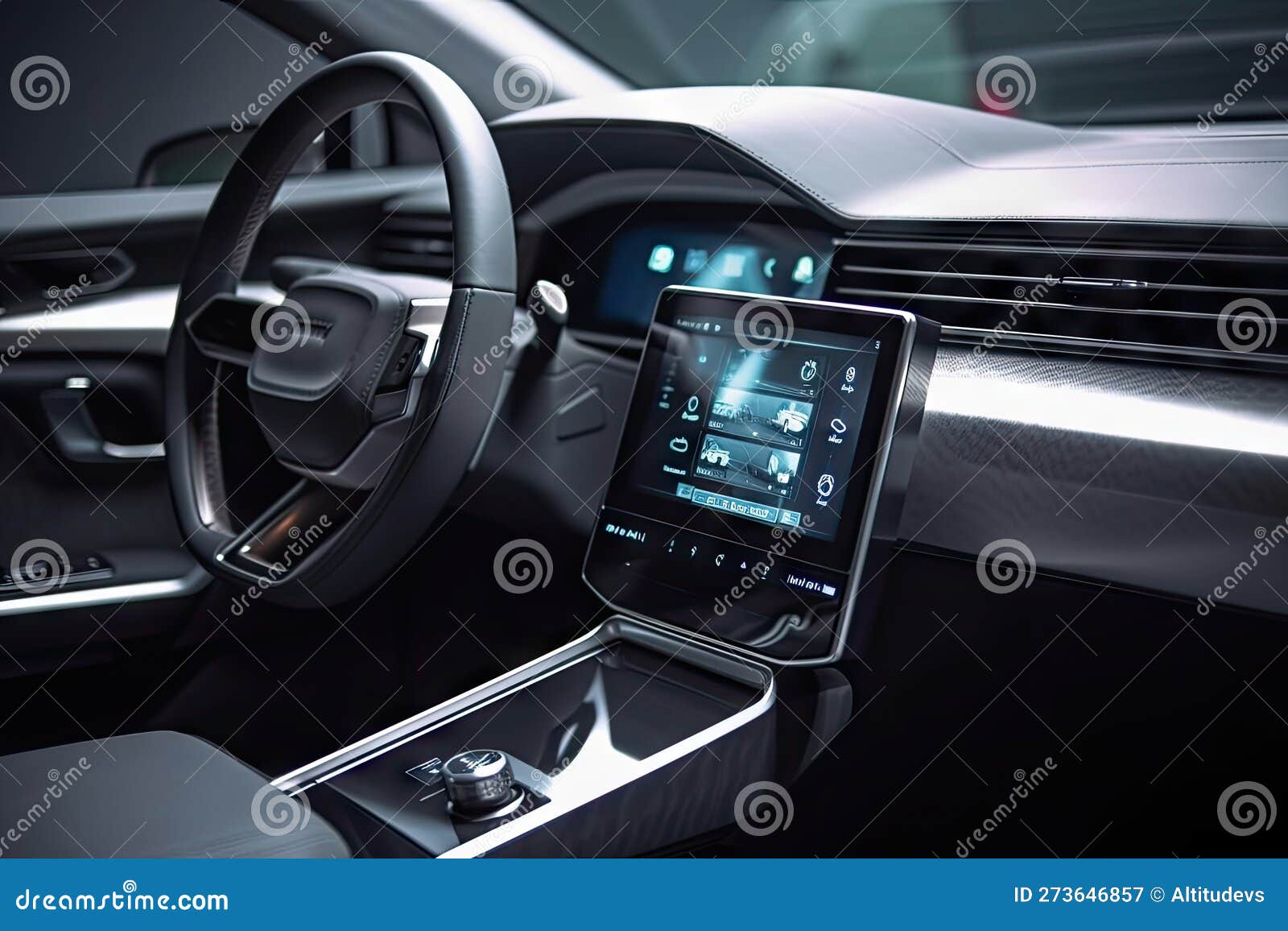 Modern Car Interior with Sleek Dashboard, Touchscreen Display and ...