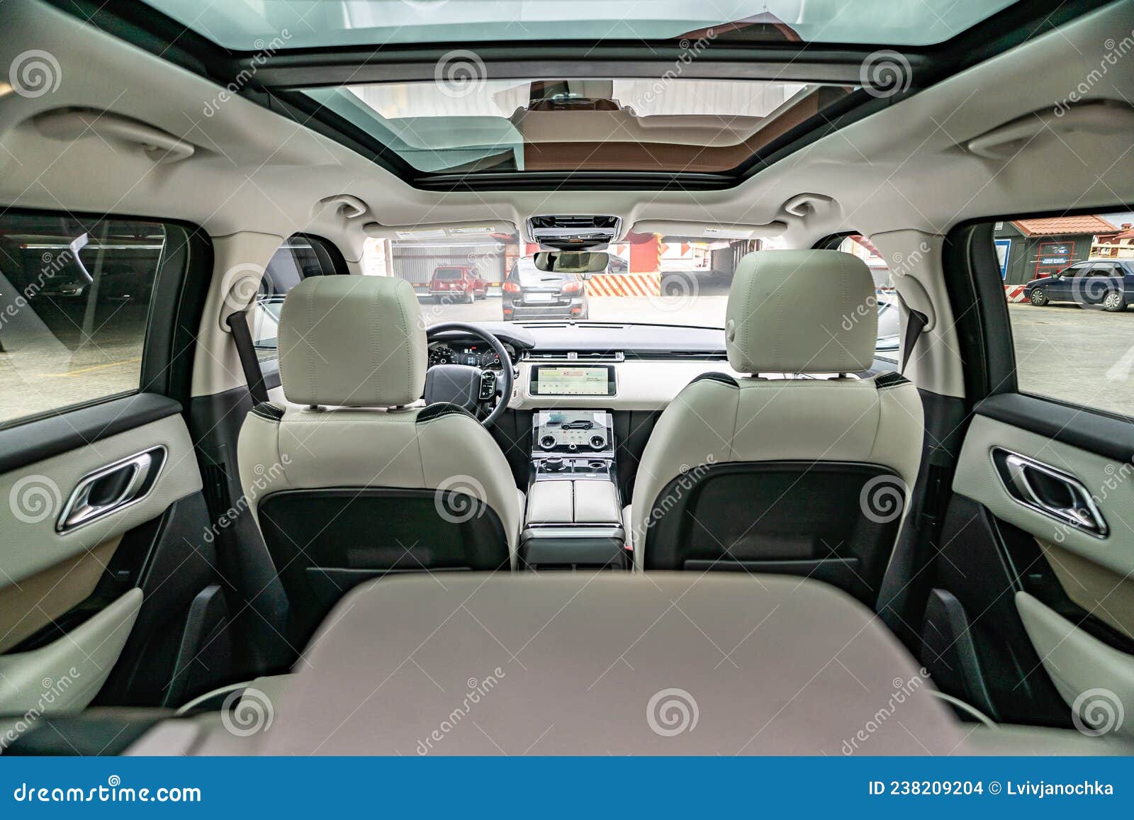 Modern Car Interior Wide View with the Leather Panel, and Dashboard ...