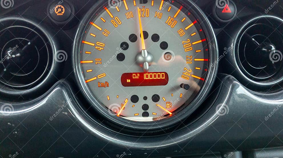Modern Car 100000 Odometer Interior Illuminated Dashboard Closeup Stock ...
