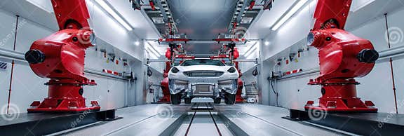 A Modern Car Painting Shop Featuring Robotic Systems for Efficient and ...