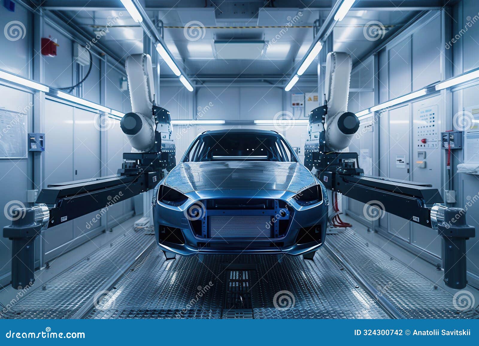 A Modern Car Painting Shop with Robotic Painting Systems in Operation ...