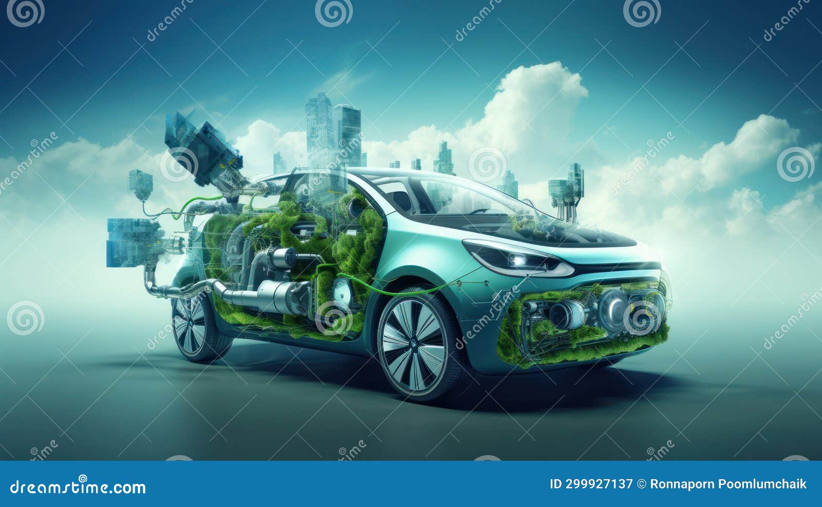 Modern Car Powered by Renewable Electricity Generation Stock ...