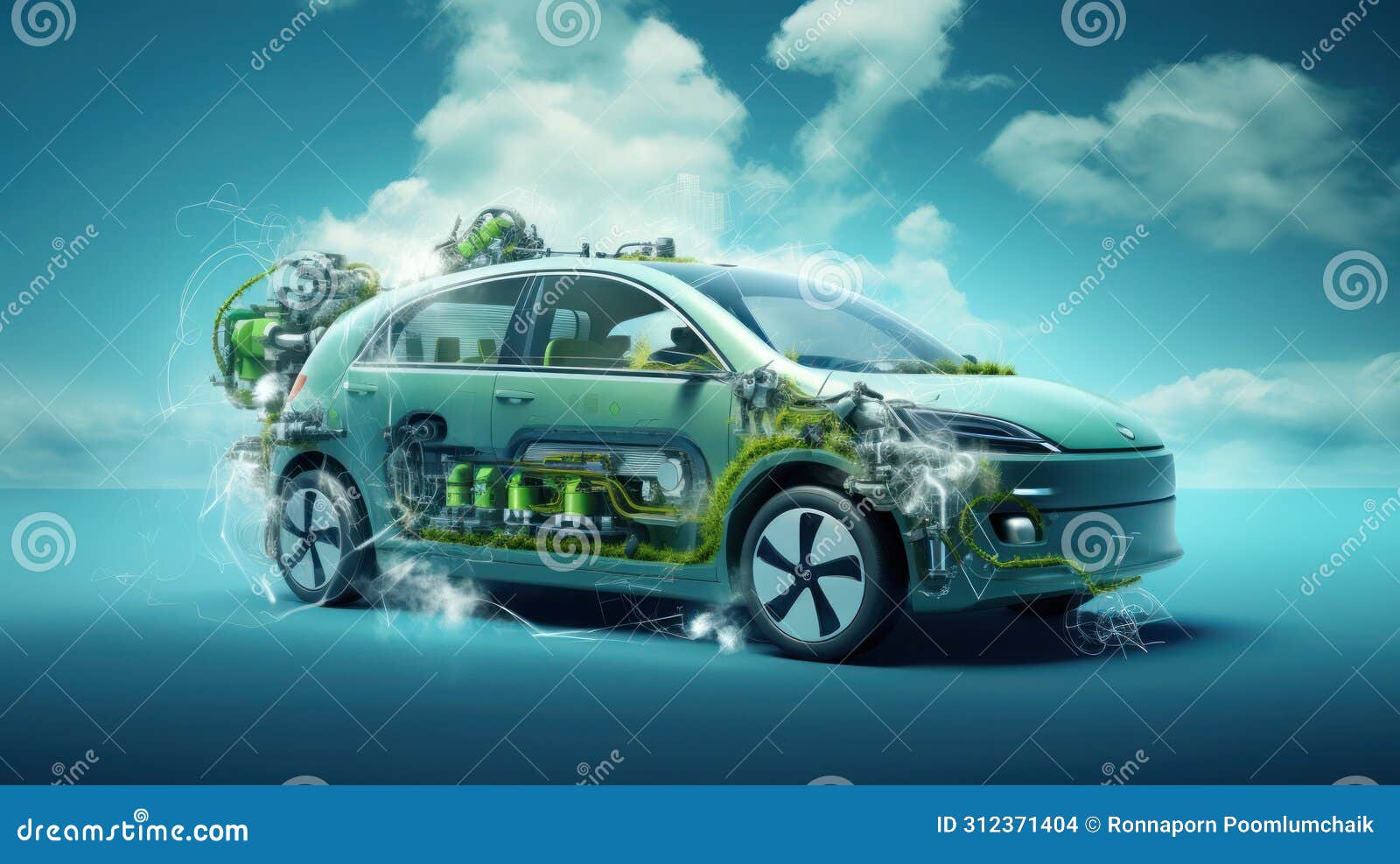 Modern Car Powered by Renewable Electricity Generation Stock ...