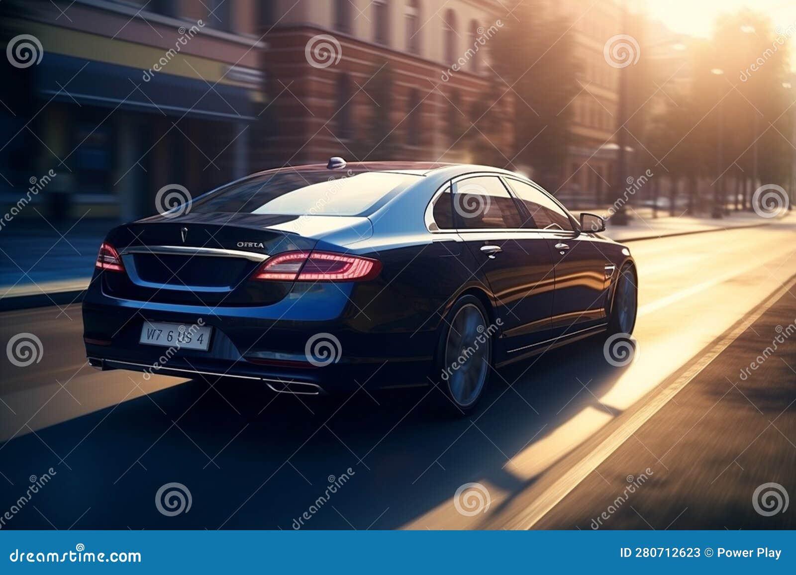 Modern Car on the Road in the Rays of the Setting Sun. Generative Ai ...