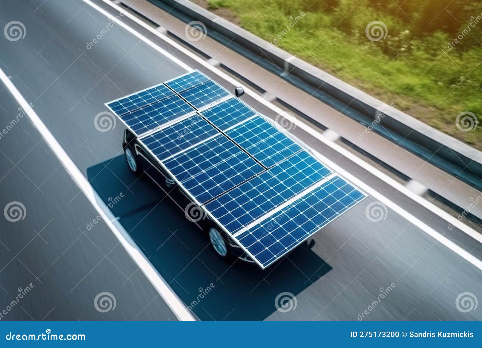 Modern Car with Solar Panels Driving on Road. Generative AI Stock ...