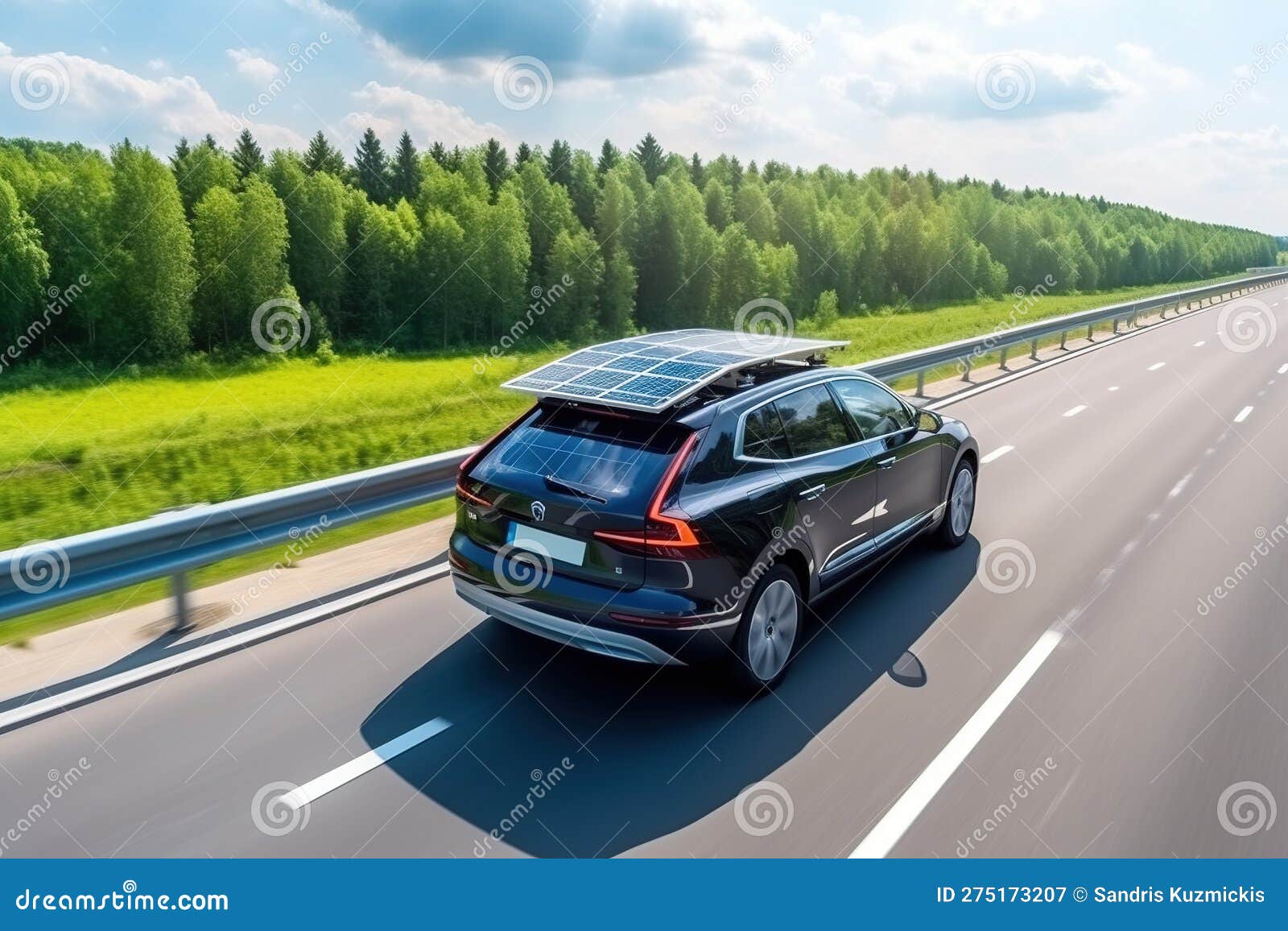 Modern Car with Solar Panels Driving on Road. Generative AI Stock ...