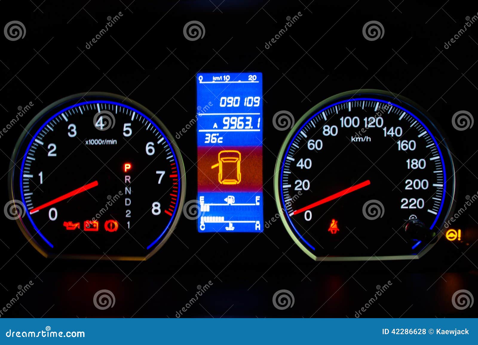 Modern Car Speedometer and Illuminated Dashboard Stock Photo - Image of ...