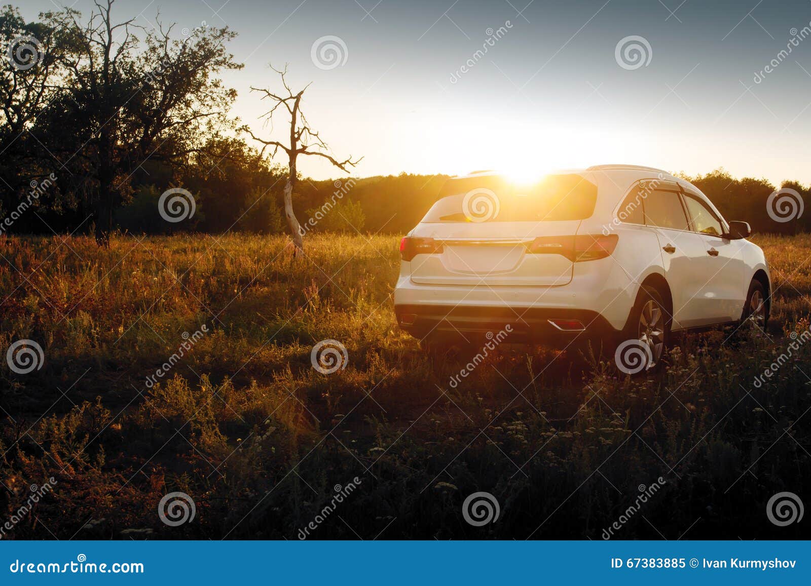 Modern Car Stand on Off-road at Sunset Stock Image - Image of light ...