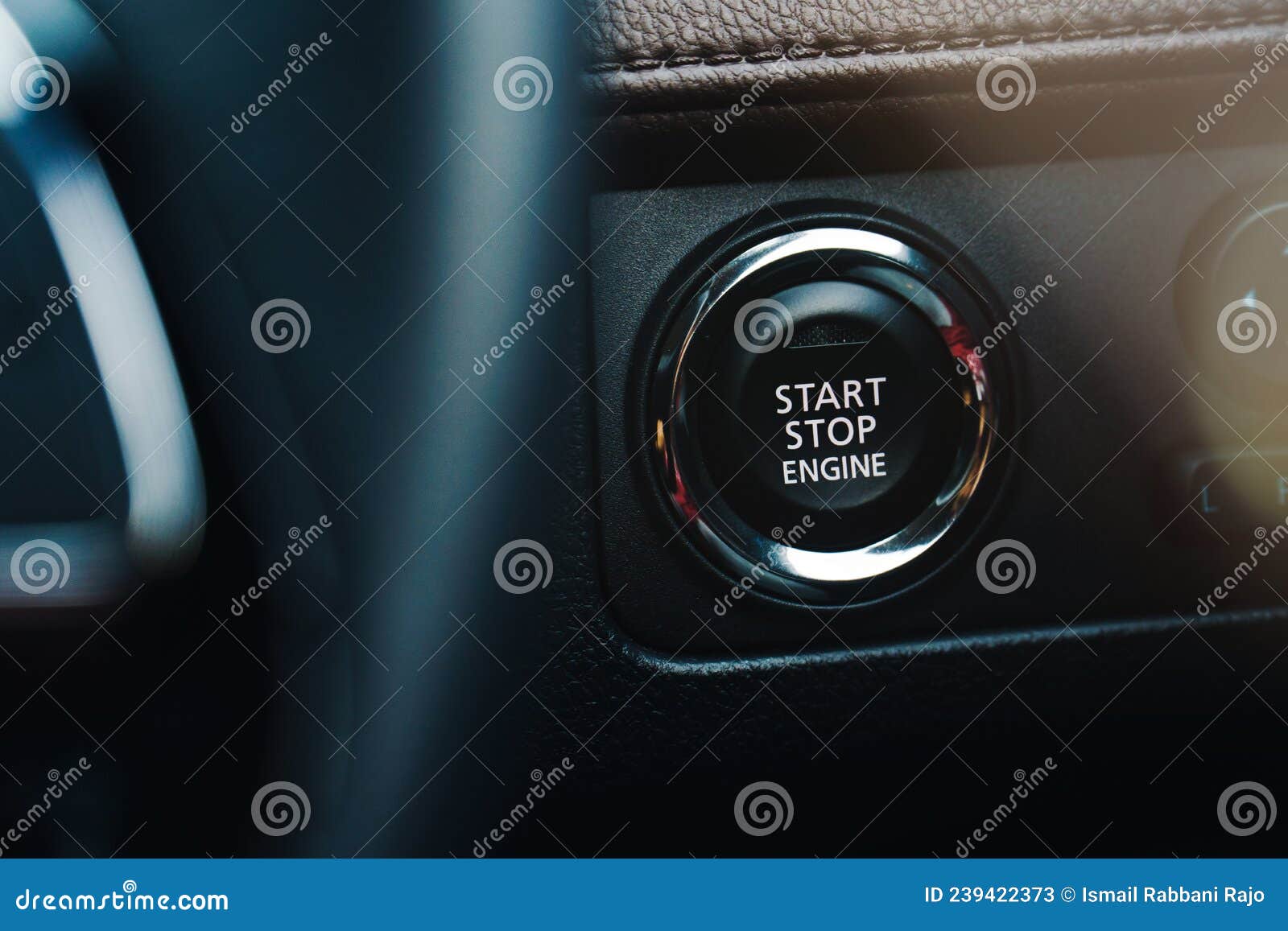 Modern Car Start and Stop Engine Button - Closeup of Modern Dashboard ...