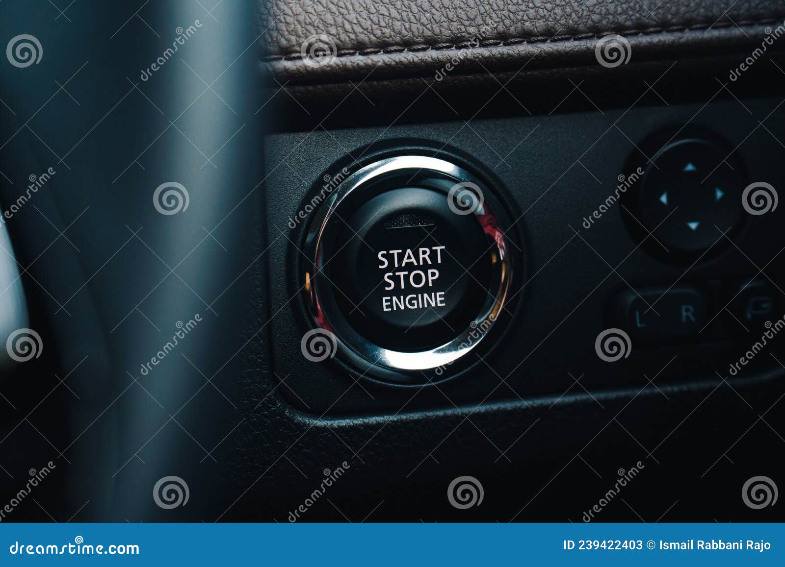 Modern Car Start and Stop Engine Button - Closeup of Modern Dashboard ...